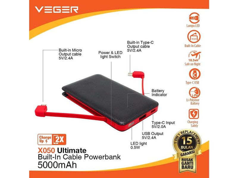 پاوربانک 5000 میلی آمپر وگر مدل X050 ULTIMATE