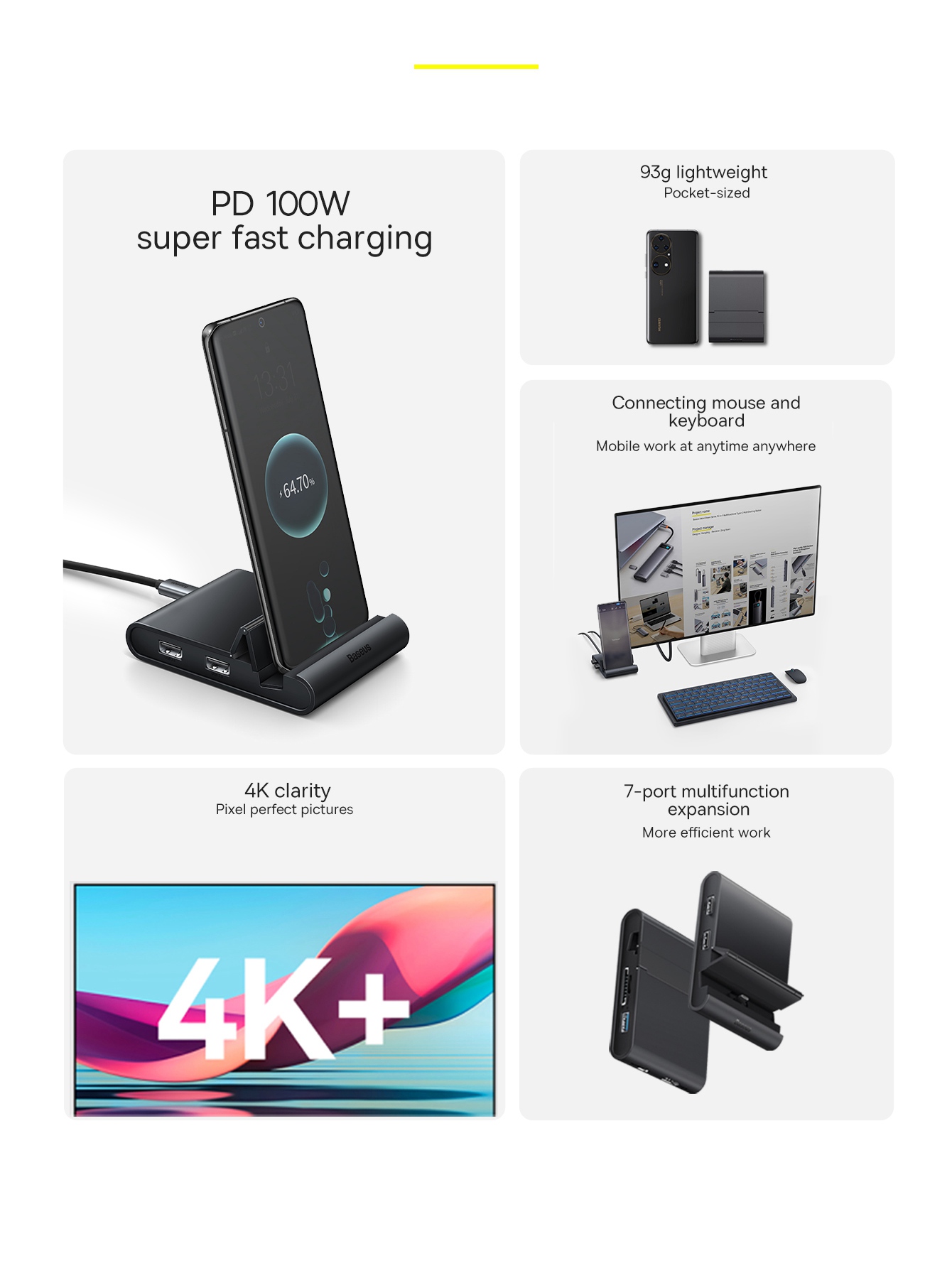 هاب شارژر و دکس مبدل بیسوس Baseus Mate Docking HUB BS-OH036 WKMD000001